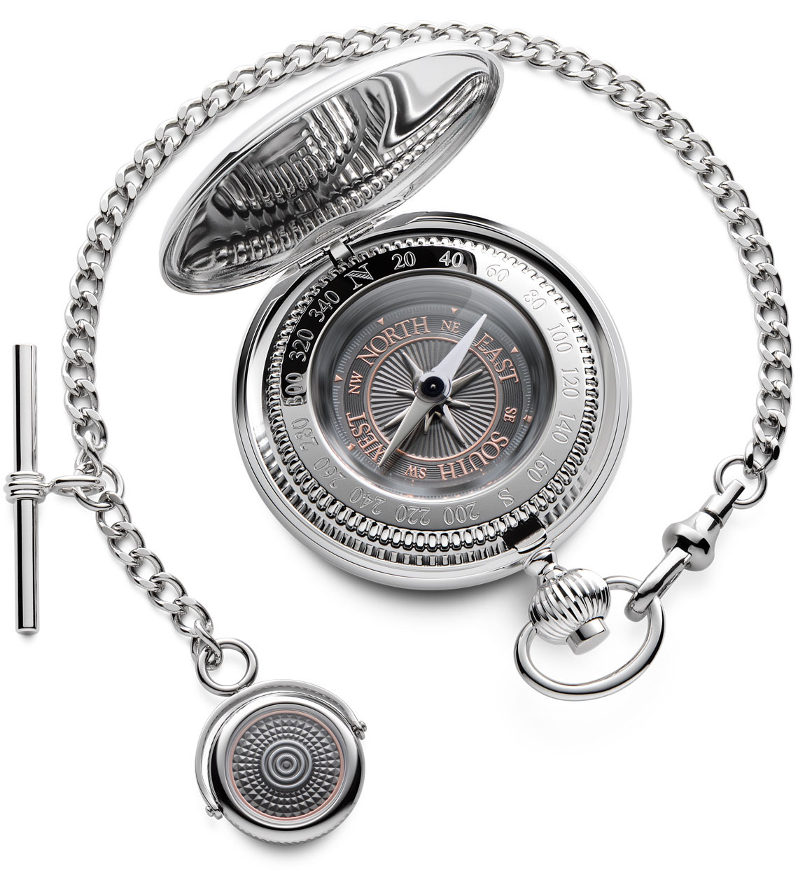 Presentation Pocket Compass FH Grey & Rose Gold & Albert - Dalvey