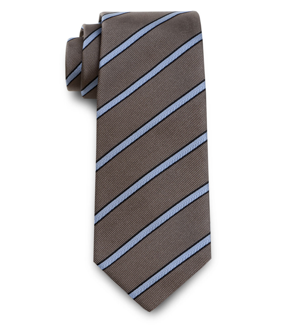 Tie Herringbone Stripe Brown & Light Blue - Dalvey